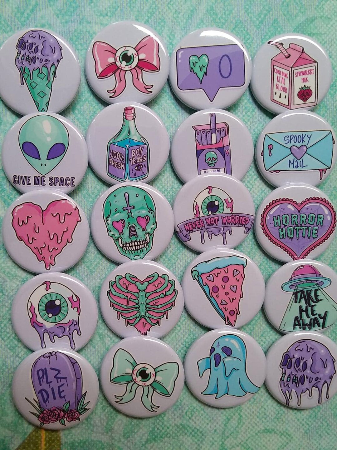 Pastel Goth Buttons, 20-1.25 Creepy Pins, Emo Buttons, Ghost, Alien ...