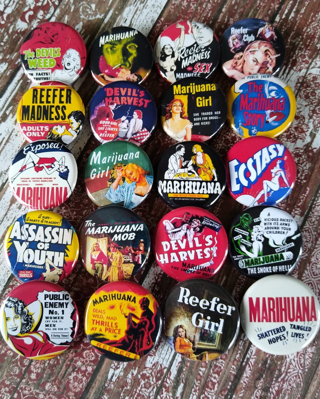 Pot Cannabis Marijuana Button Set, Vintage Marihuana, 20 Piece Gift Set ...