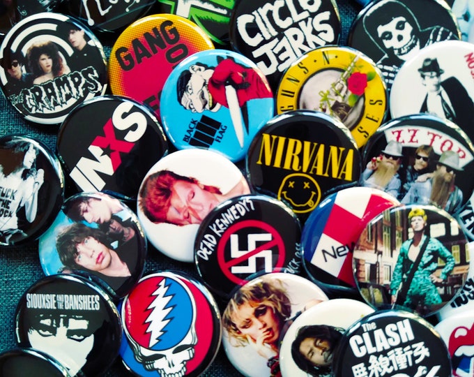 Rock and Roll Buttons, Made to Order 6, 10 or 20 Band Pins 1.25", Goth ...