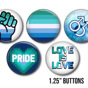 Gay Male Pride Buttons, Lot of 5-1.25 Blue Gay Male Flag Button, LBGTQ ...