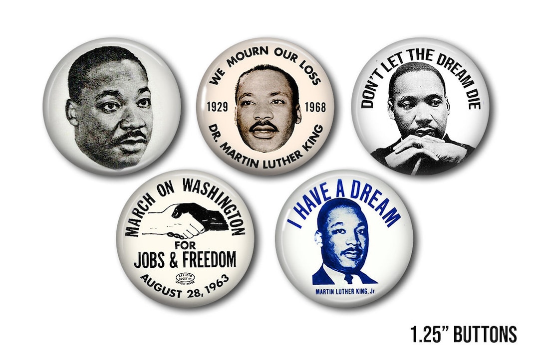 Martin Luther King Jr Button Set, Lot of 5-1.25 Vintage Style Button ...