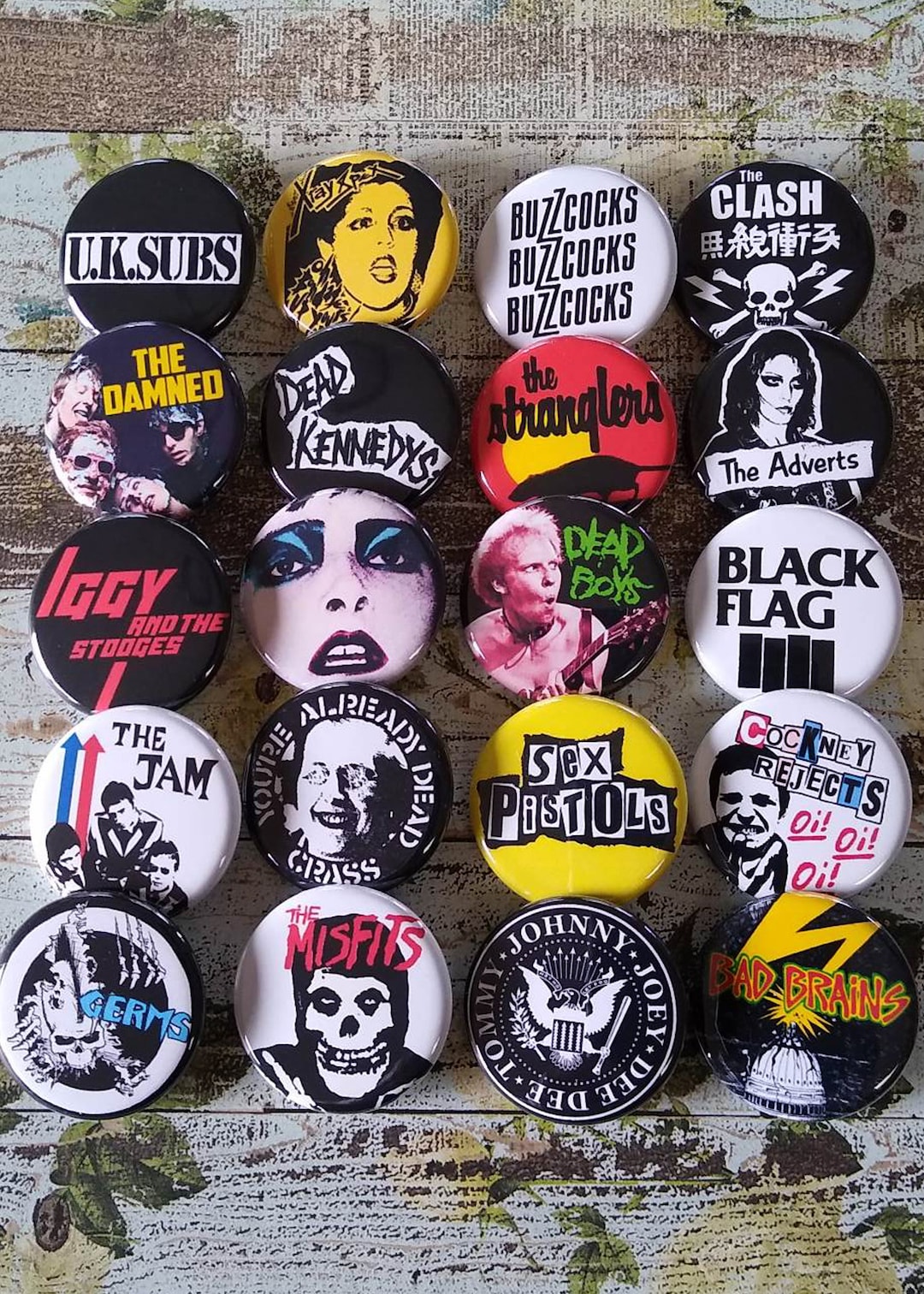 70s Punk Rock 20- 1.25" Button Pin Set, 70s Gothic Punk Rock Buttons ...