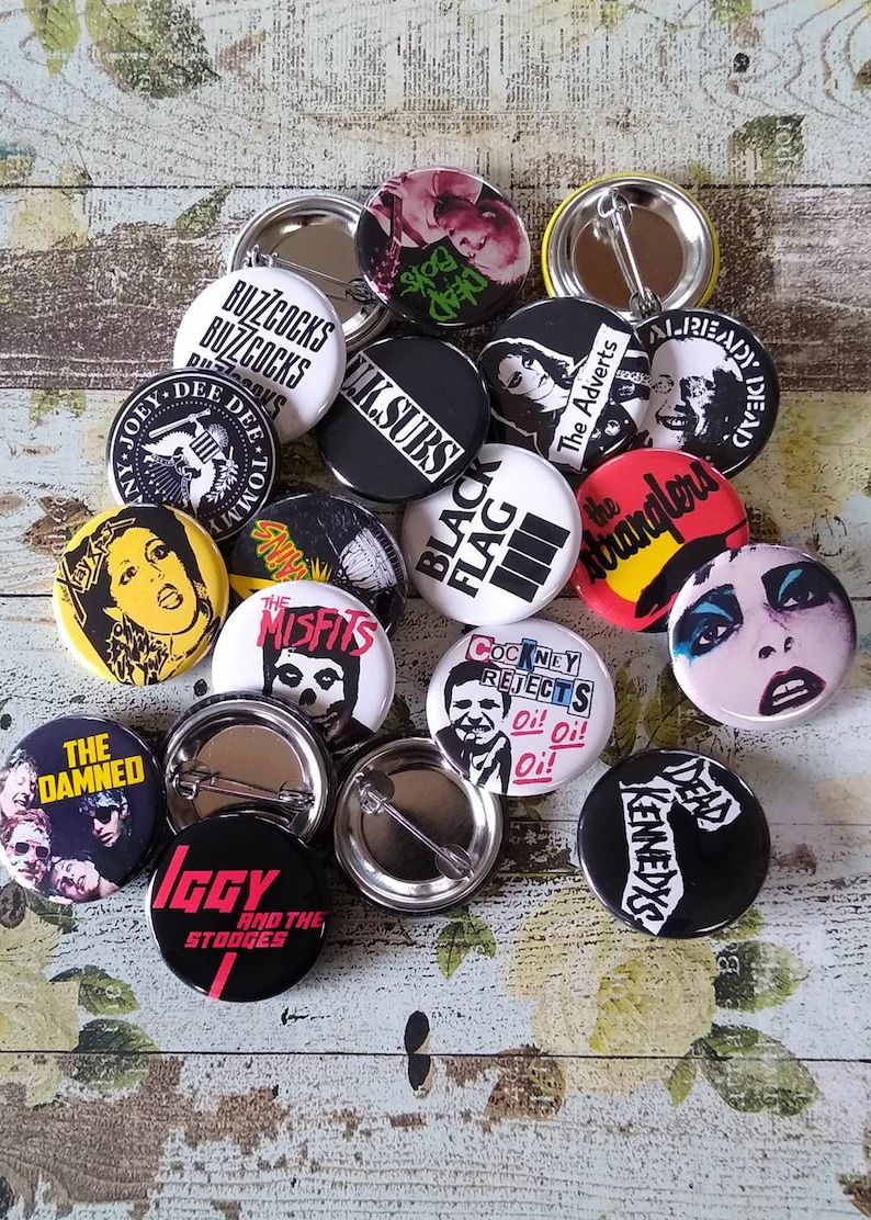 70s Punk Rock 20- 1.25" Button Pin Set, 70s Gothic Punk Rock Buttons ...
