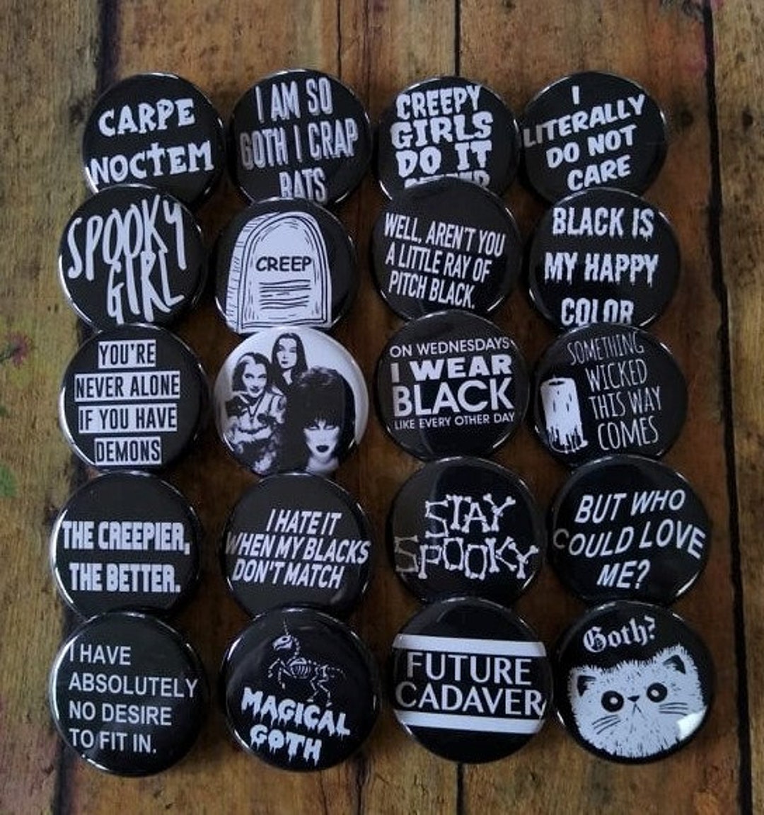 Goth Buttons, 20-1.25 Creepy Witch Pins, Goth Sayings Buttons, Rude ...