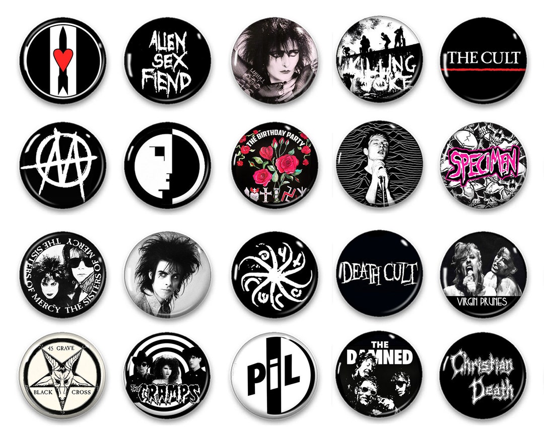 Goth Punk Rock 20 1.25 Button Set 2, 80s Gothic Rock Buttons, Button ...