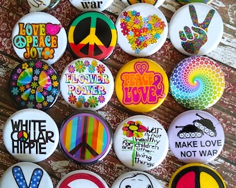 Peace Sign Button Set 20-1.25 60s Hippie Party Favor | Etsy