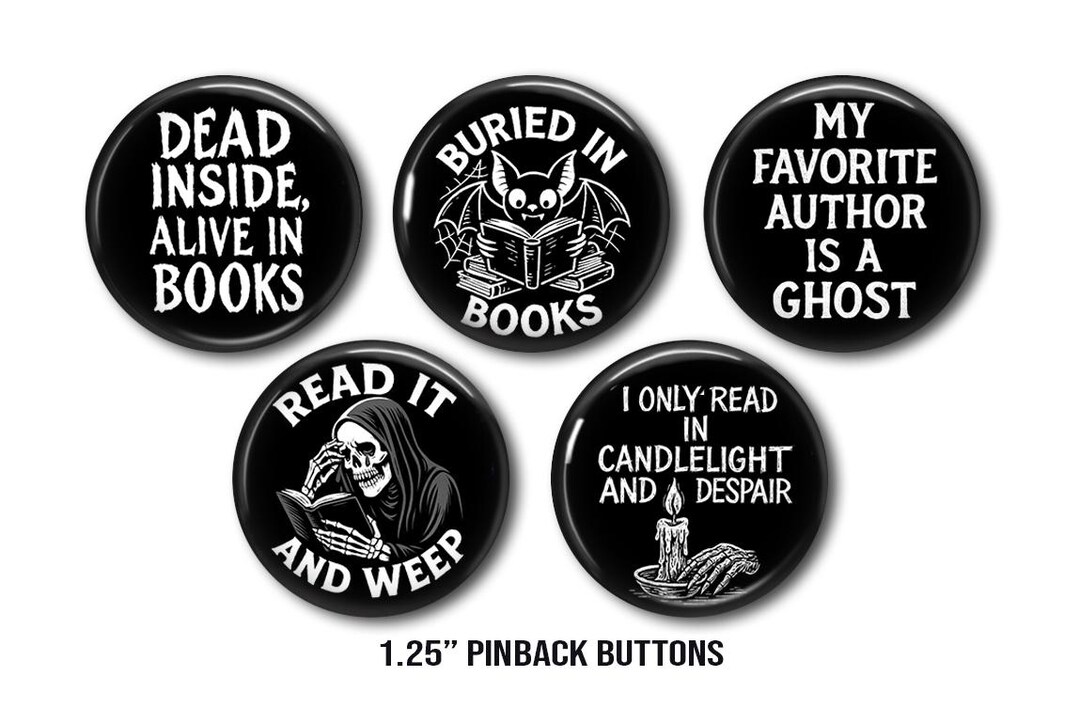Goth Reading Button Set: Spooky Literary Pins for Book Lovers - Etsy ...