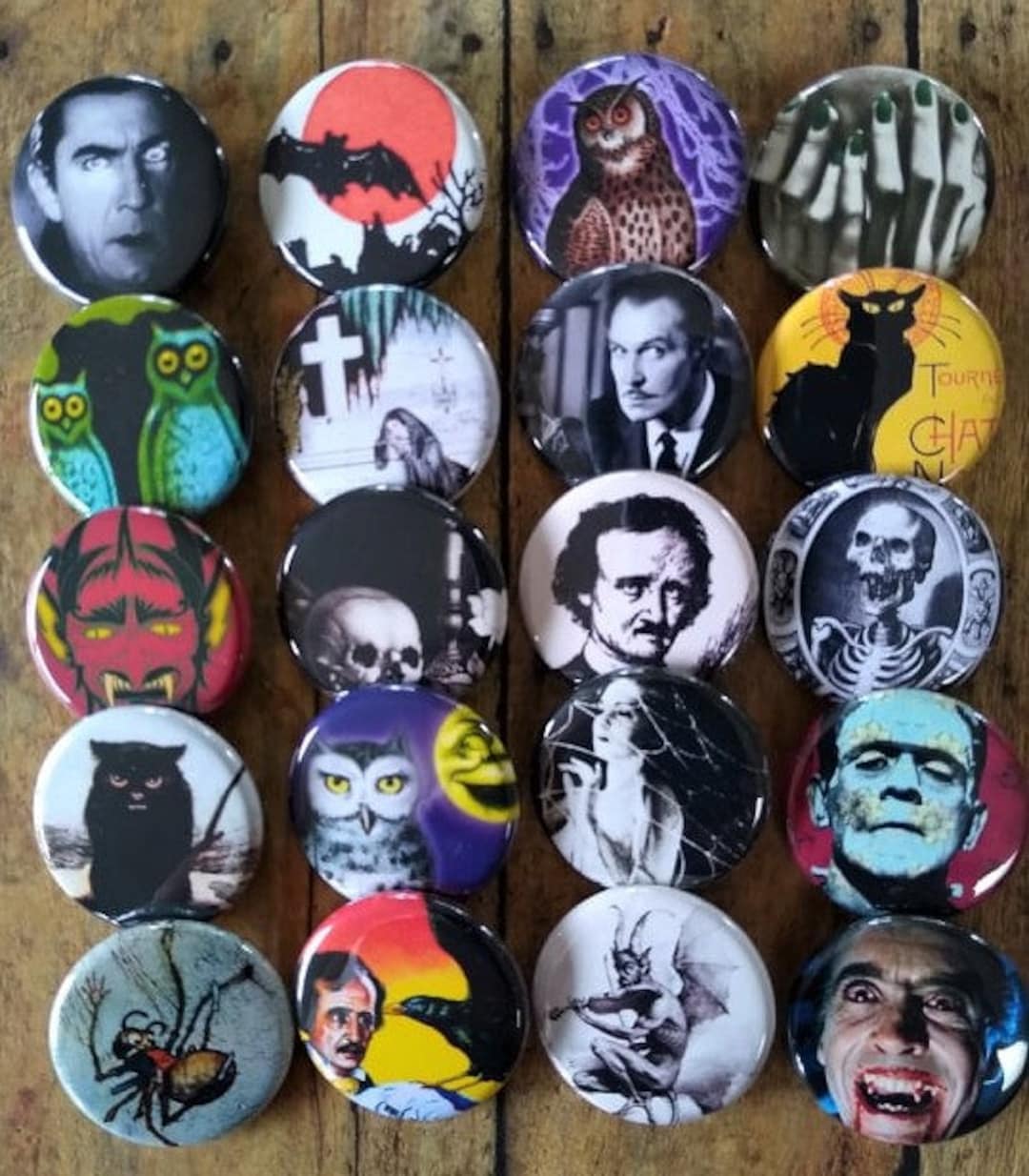 Retro Horror Buttons, 20 1.25 Vintage Monster Pins, Halloween Horror ...