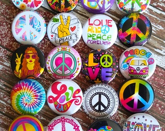 Peace Sign Button Set 20-1.25 60s Hippie Party Favor | Etsy