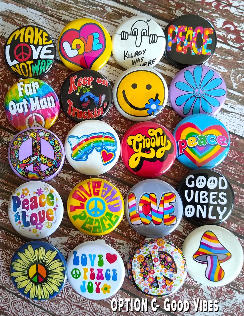 Peace Sign Button set 20-1.25 60s Hippie Party favor | Etsy