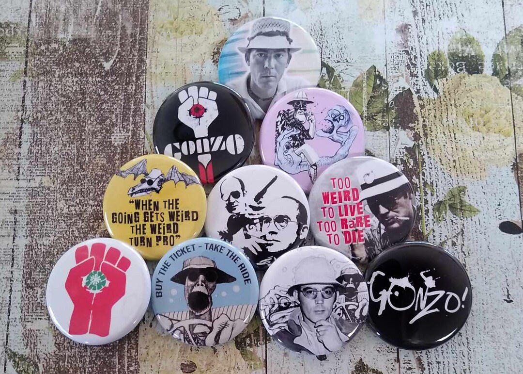 Hunter S. Thompson Buttons, 10 1.25 Button Set, Gonzo Buttons, Literary ...