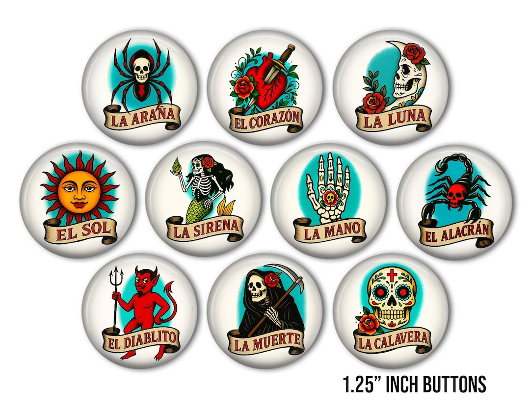 Día De Los Muertos Lotería Art Set: Tattoo-style Mexican Folk Flash - Etsy
