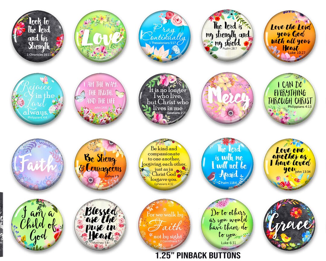Religious Quote Pinback, Bible Verse Buttons, Devotional Pin Button ...