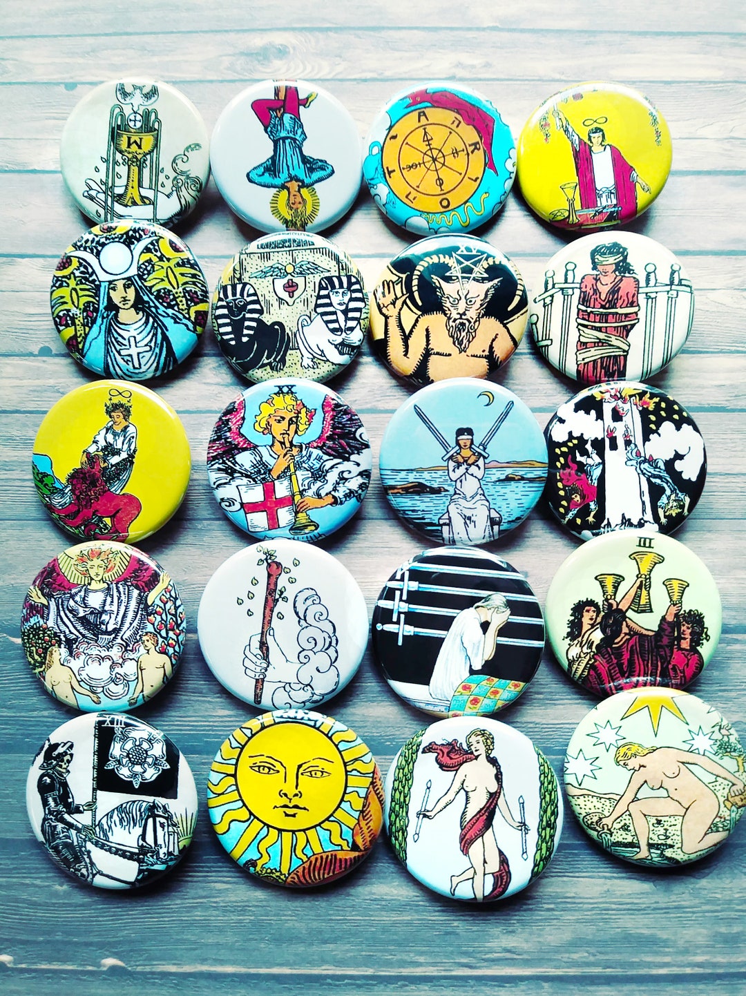 Rider Waite Tarot Buttons, 20-1.25" Tarot Card Pins , Party Favor ...