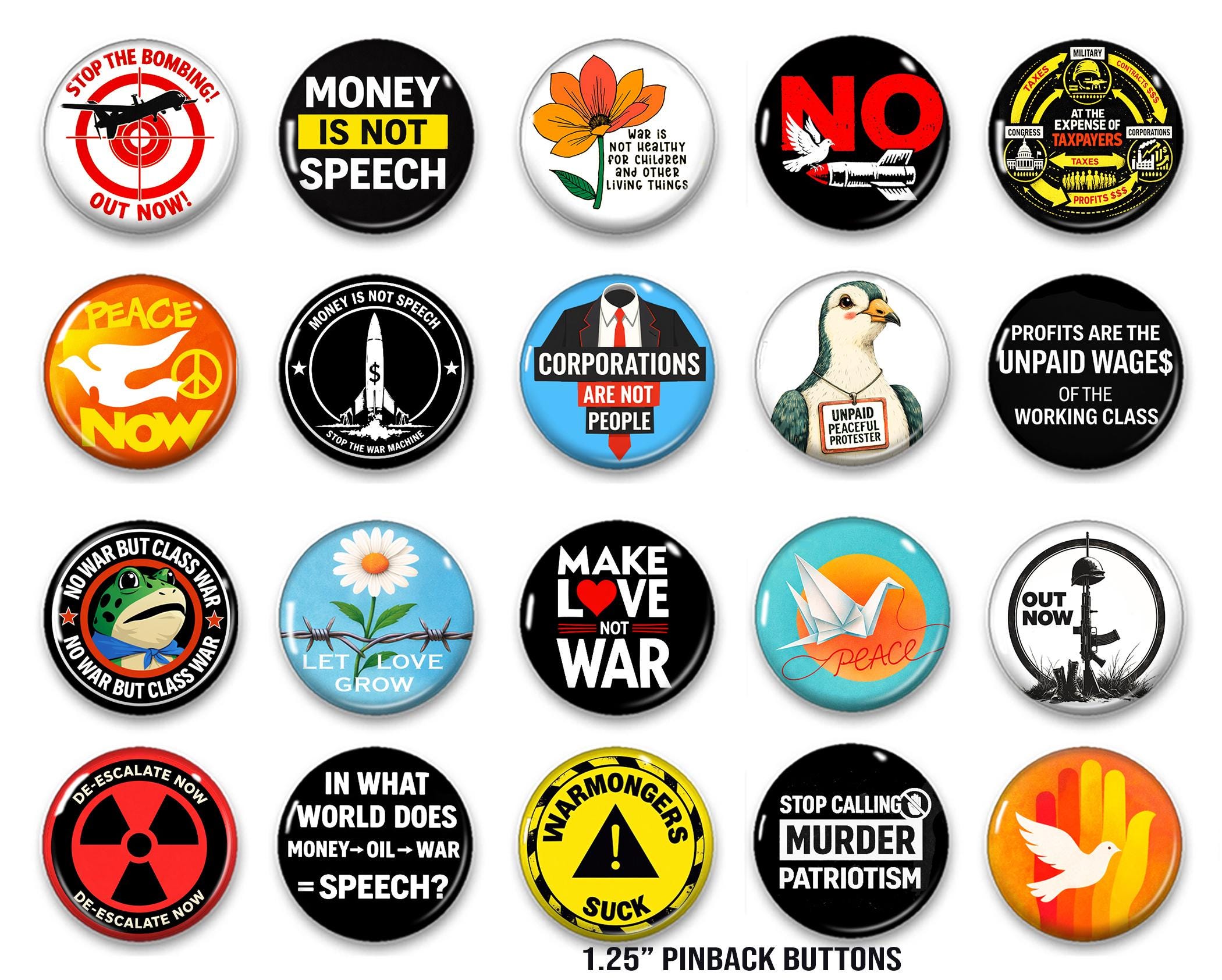 Anti War Protest Button Set • 20 Peace Movement Activist Pins - Etsy