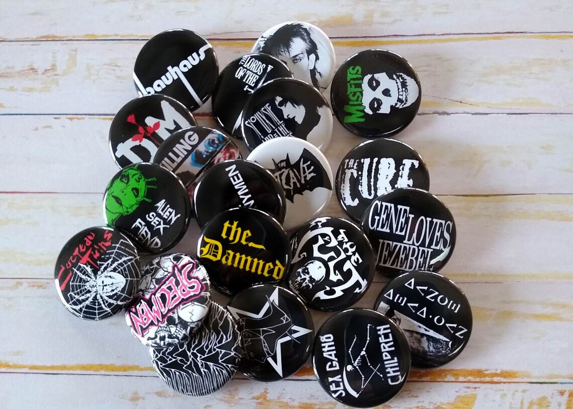 Goth Button Set 3, 20- 1.25" 80s Gothic Rock Buttons, Button, Pin ...