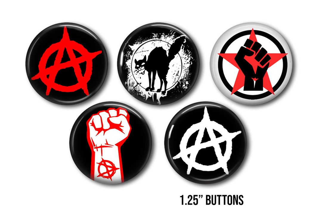 Anarchy Set of 5- 1.25" Pins, Anarchy Flag Punk Rock Pinback Button Set ...