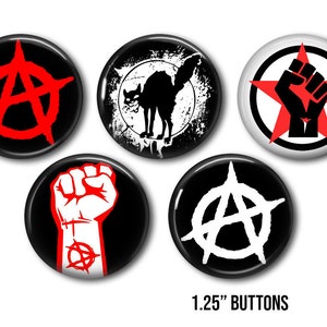Anarchy Set of 5- 1.25" Pins, Anarchy Flag Punk Rock Pinback Button Set ...