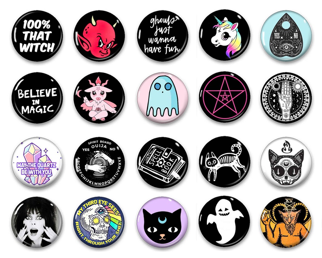 Occult Goth Buttons, 20- 1.25" Creepy Pins, Witch Buttons, Tarot ...