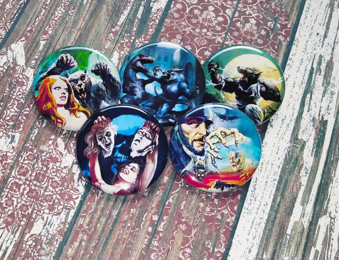 Vampire and Werewolf Button, Horror Pin Set, Lot of 5-1.25 Pinback ...