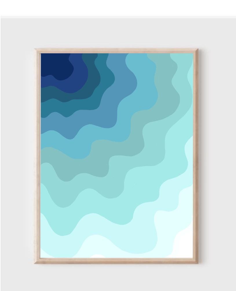 Blue Gradient Wavy Abstract Digital Wall Print - Etsy