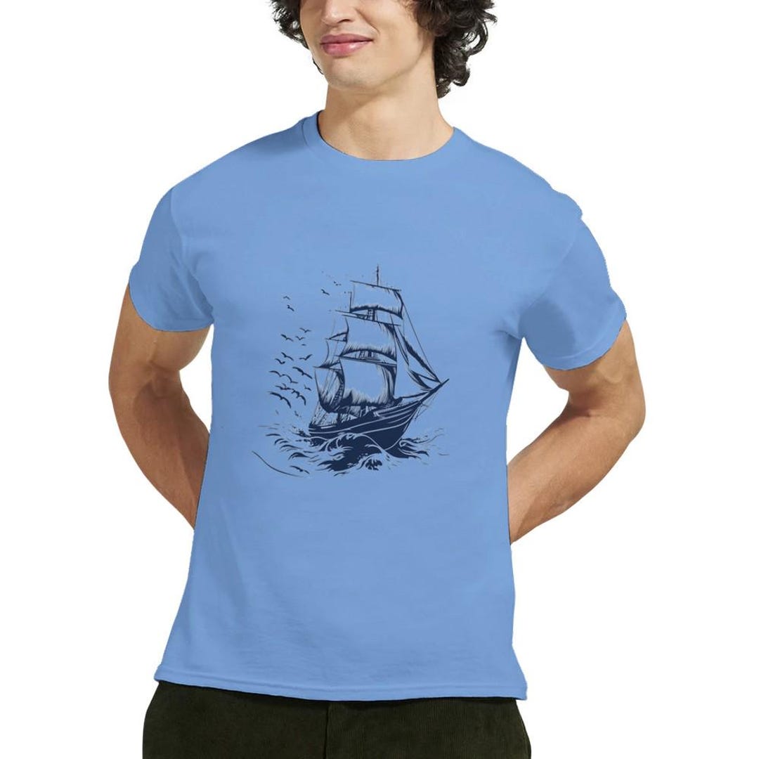 Schooner Navy Stencil T-shirt Ship Art, Sea Art, Men's T-shirt, Dad T ...