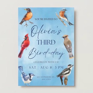 Bird Themed Birthday Party Invitation - Etsy