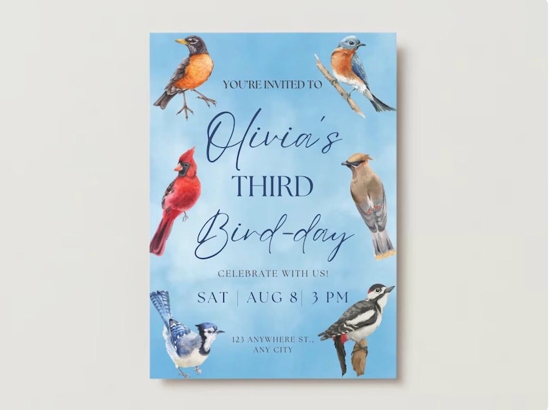 Bird Themed Birthday Party Invitation - Etsy