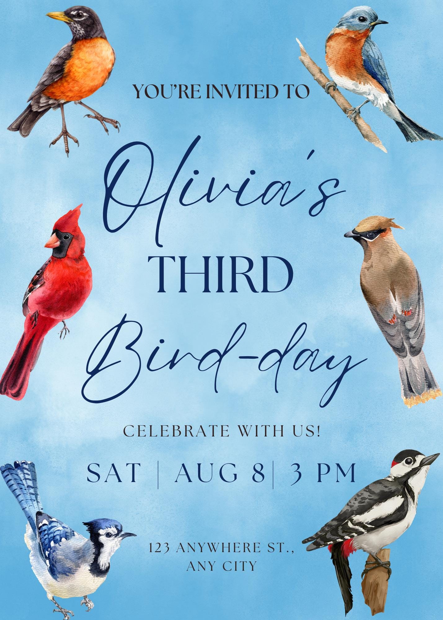 Bird Themed Birthday Party Invitation - Etsy