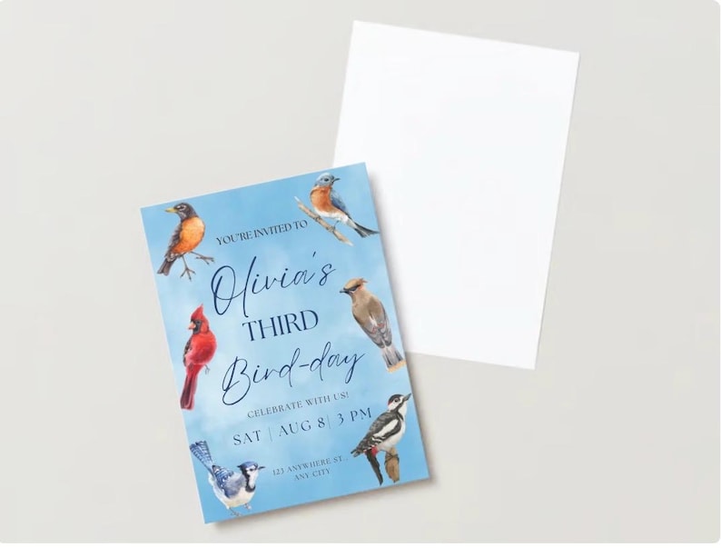 Bird Themed Birthday Party Invitation - Etsy