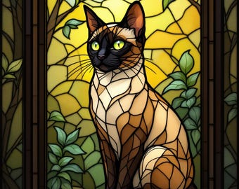 Stained Glass Cat Art Png Colorful Home Decor And Unique T For Cat
