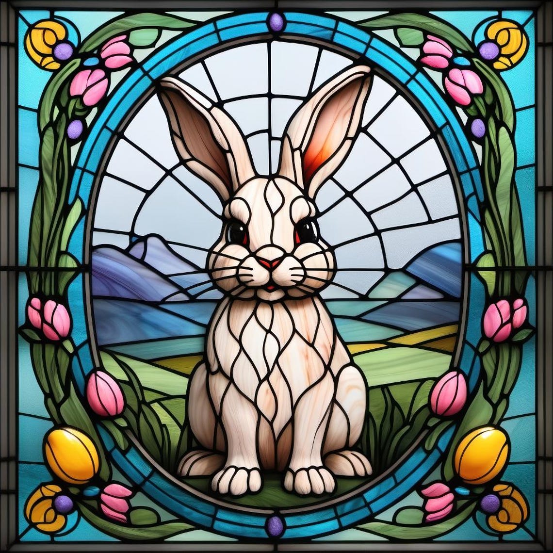 Stained Glass Easter Bunny Printable PNG Art | Spring Decor & Easter ...