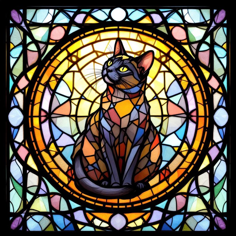 Stained Glass Cat Art PNG | Colorful Home Decor & Unique Gift for Cat ...