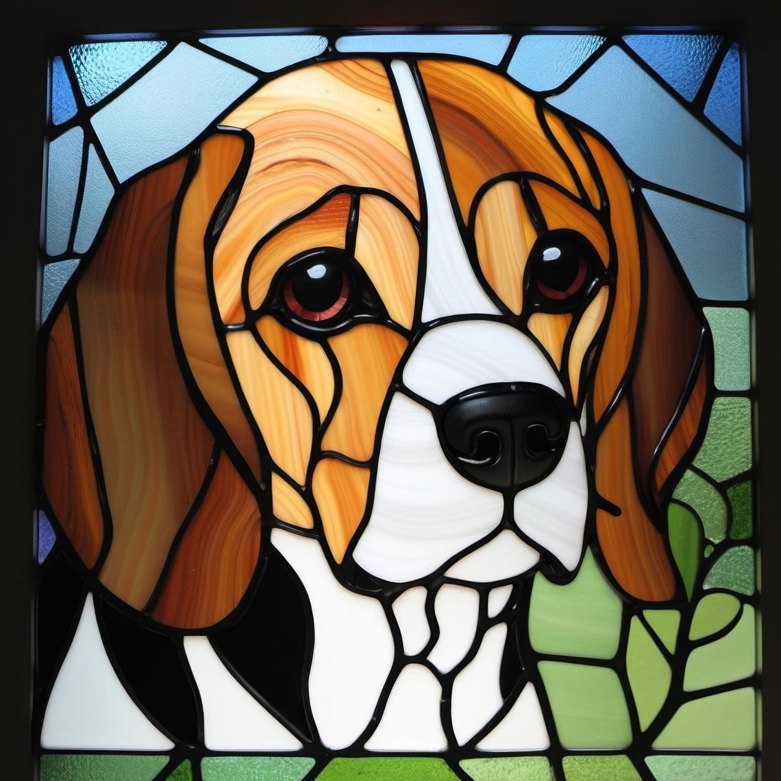 Stained Glass Beagle Faux Art Print, Digital Download, Colorful Home ...