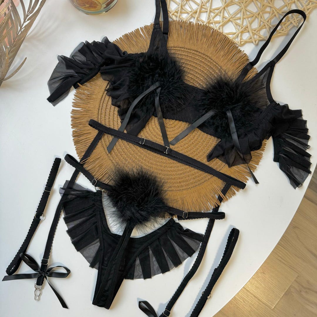Black Mesh Sheer Bra Transparent Lingerie Sheer Thong Traingle Bralette ...
