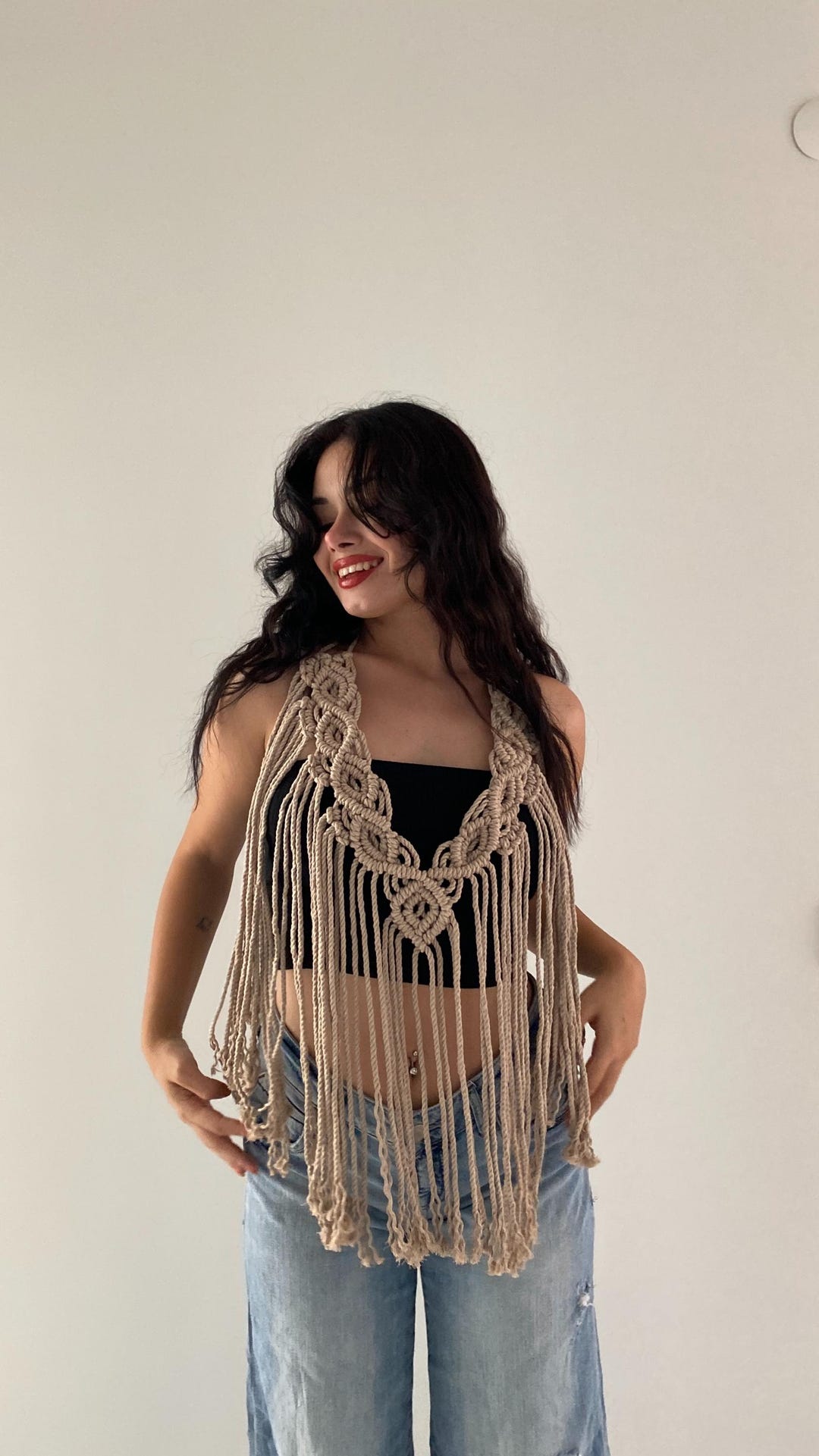 Handmade Macrame Tasseled Crop Top: Boho Festival Poncho - Etsy