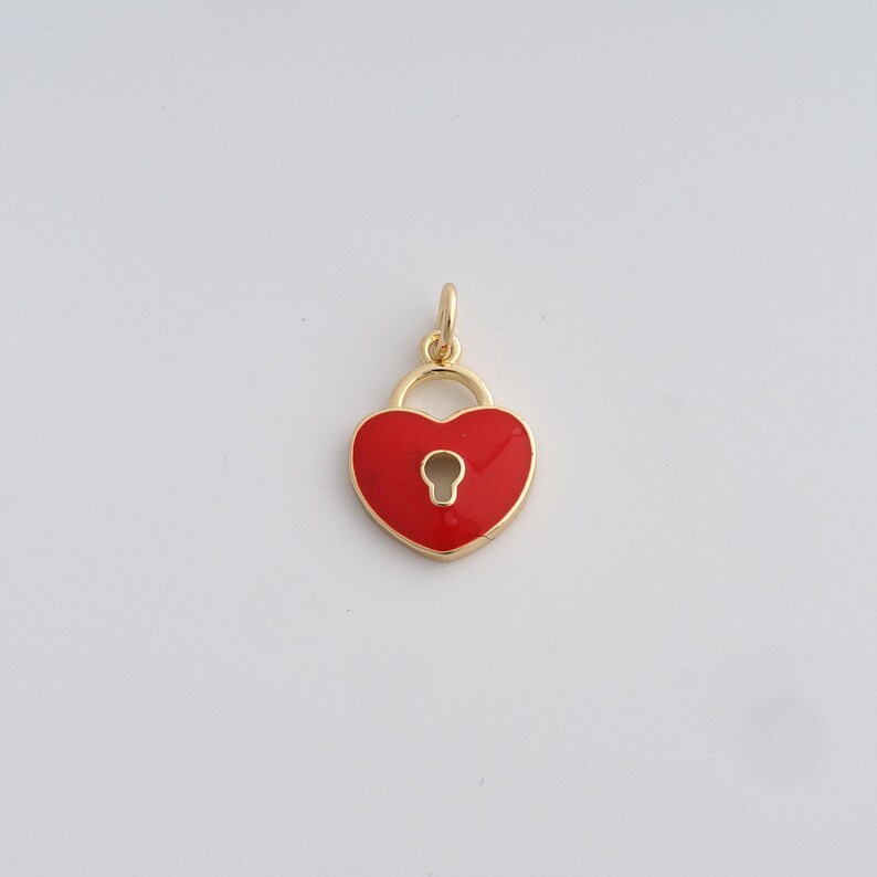18K Gold Filled Heart Lock Pendant Dainty Enamel Love Lock Charms for ...