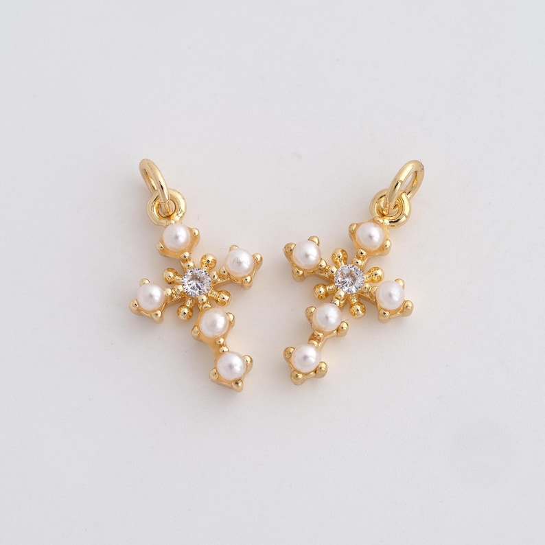 18K Gold Filled Cross Pendant Dainty CZ Christian Charms for DIY ...