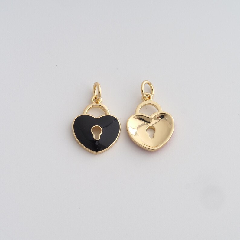 18K Gold Filled Heart Lock Pendant Dainty Enamel Love Lock Charms for ...