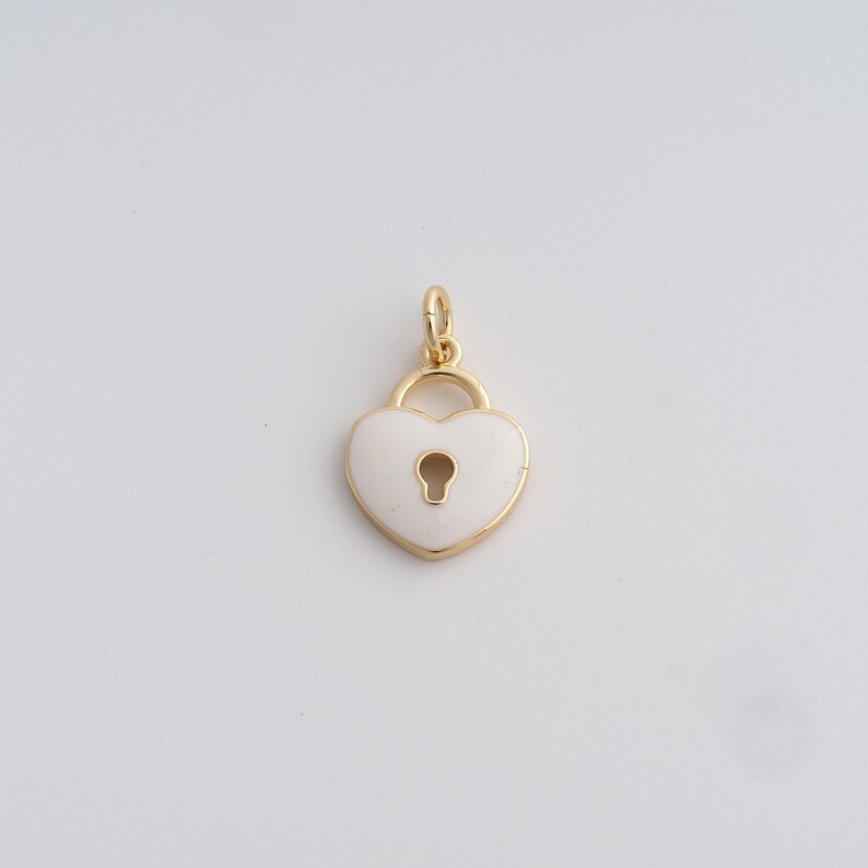 18K Gold Filled Heart Lock Pendant Dainty Enamel Love Lock Charms for ...