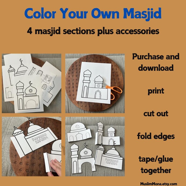 Printable Color Your Own Masjid Decor Set | Ramadan Playset | Islamic ...