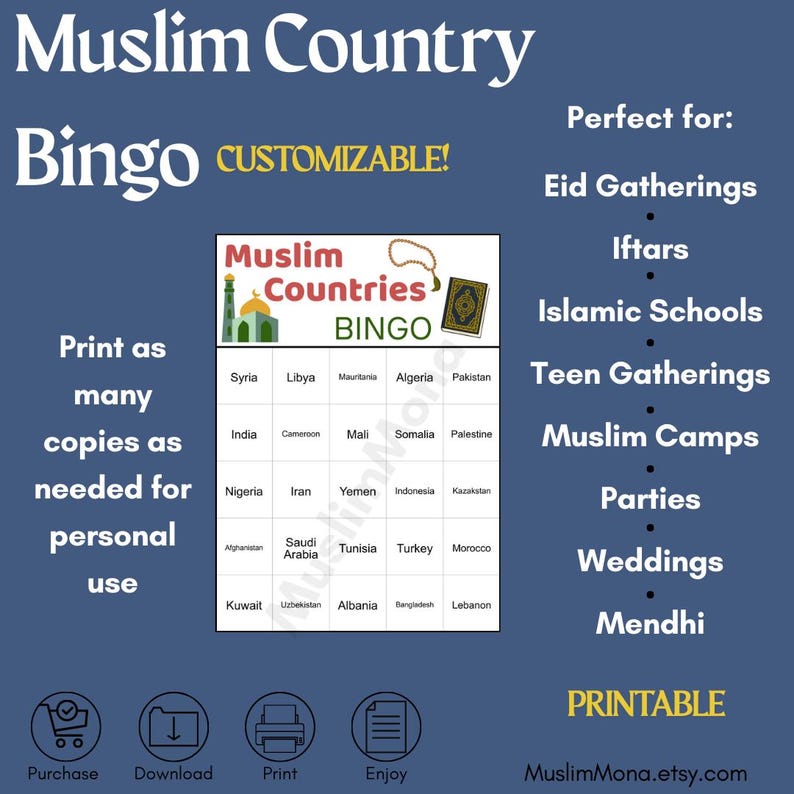 Muslim Countries Bingo Game: Customizable Party Activity (printable) - Etsy
