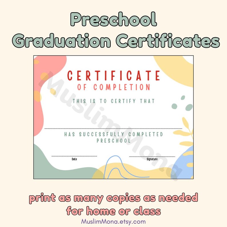 Preschool/kindergarten Printable Graduation Certificates PDF - Etsy