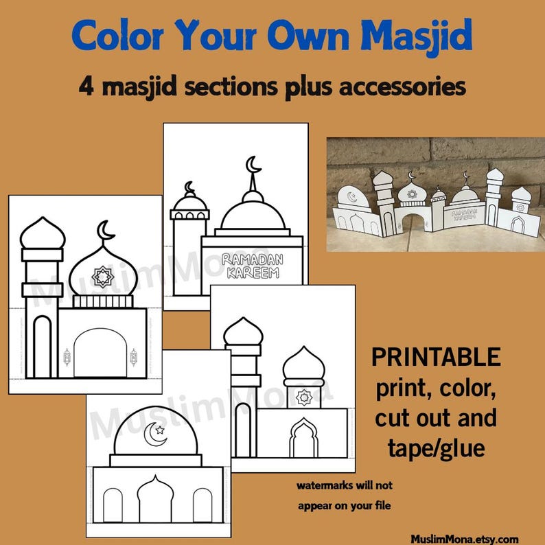 Printable Color Your Own Masjid Decor Set | Ramadan Playset | Islamic ...