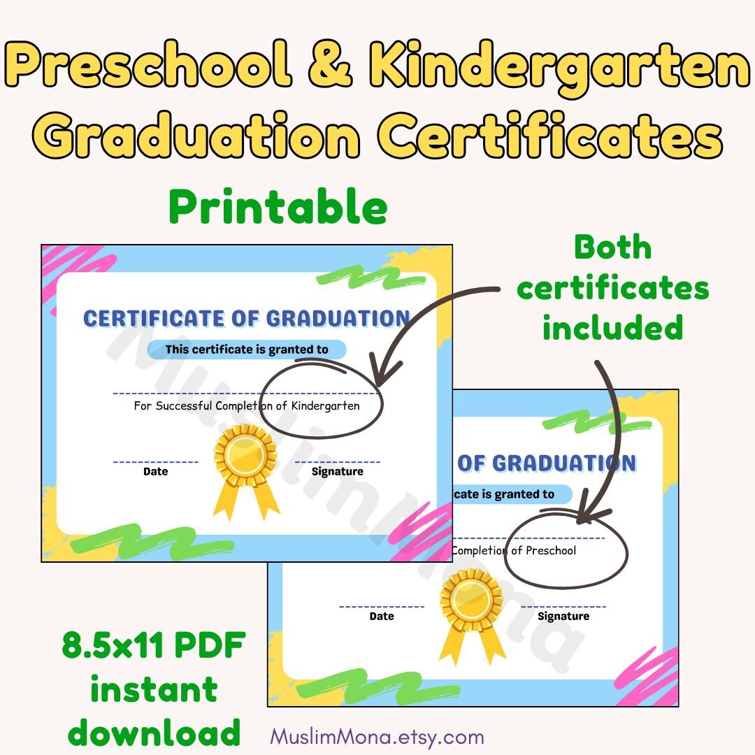 Colorful Printable Graduation Certificates – Preschool Graduation ...