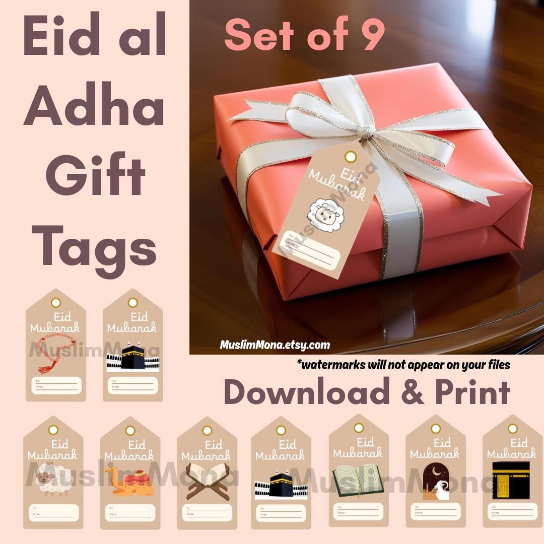 Printable Muslim Eid Al Adha Gift Tags in Neutral Colors for Eid Gifts ...