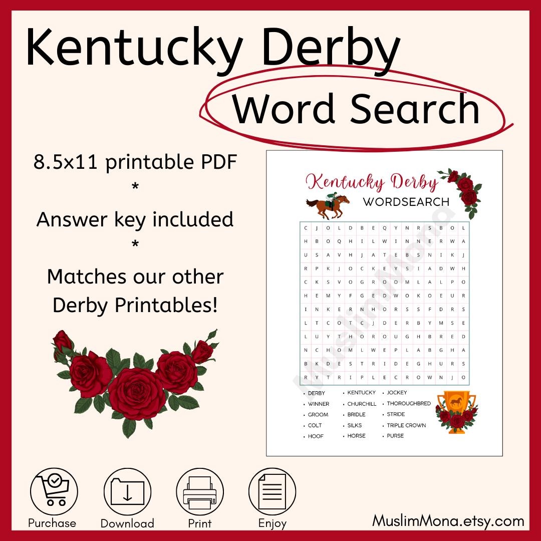 Kentucky Derby Activity Word Search Printable - Etsy