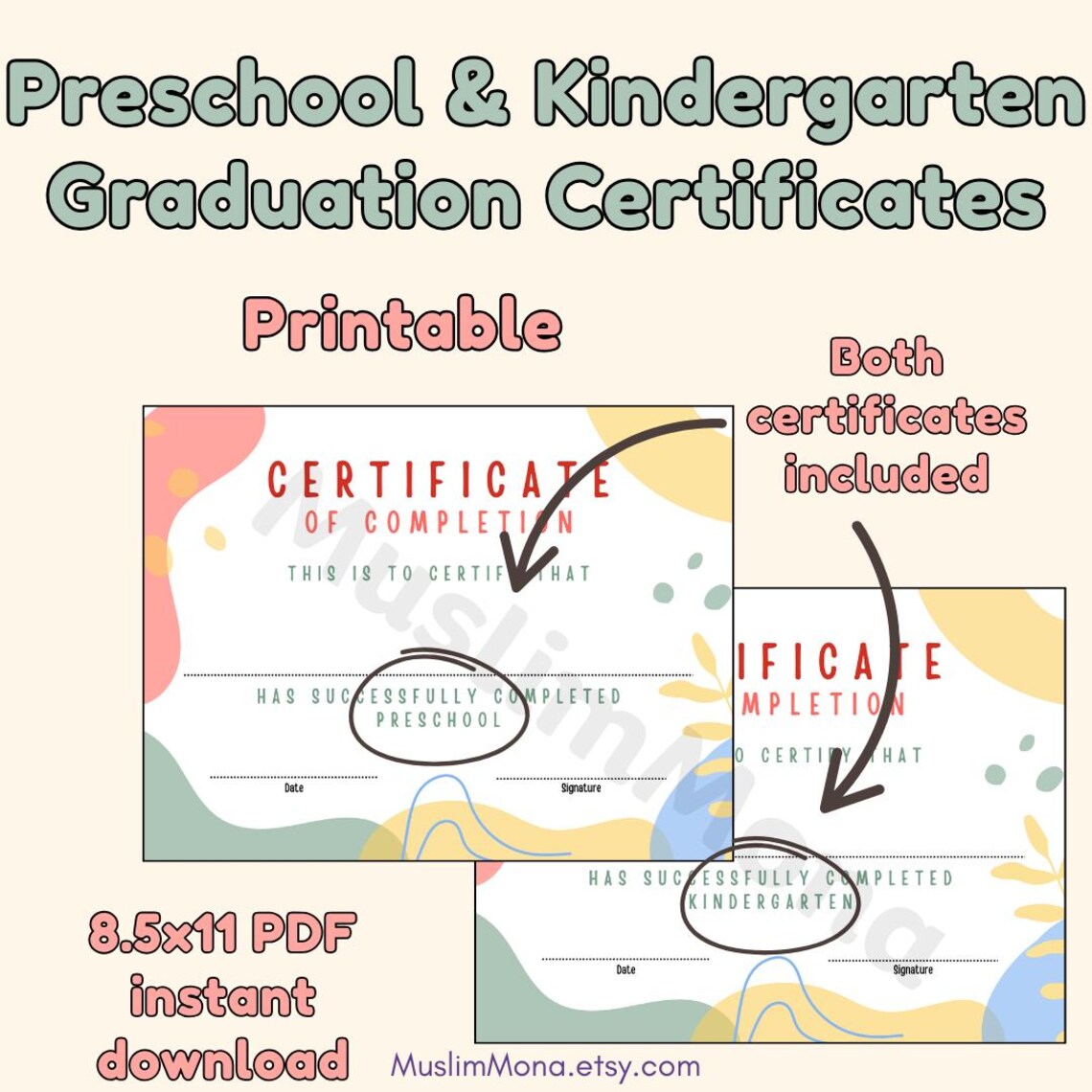 Preschool/kindergarten Printable Graduation Certificates PDF - Etsy
