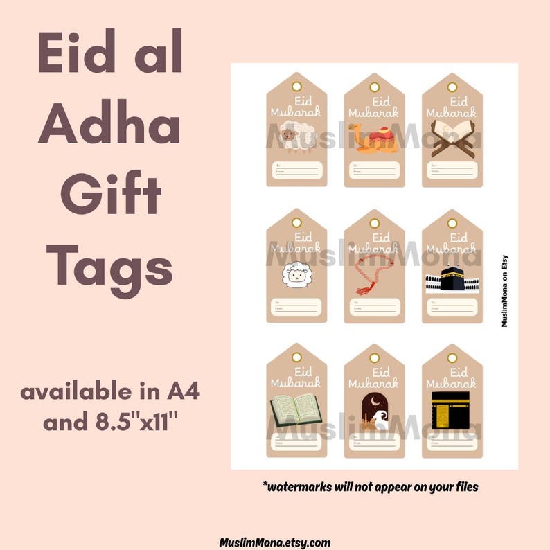 Printable Muslim Eid Al Adha Gift Tags in Neutral Colors for Eid Gifts ...