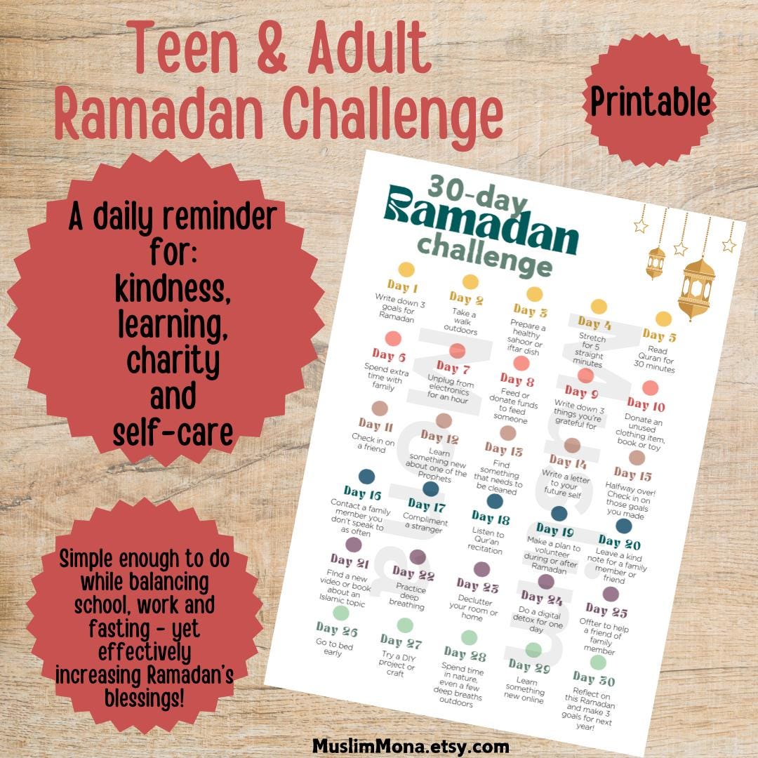 Ramadan Activity Teen and Adult Ramadan 30 Day Good Deeds Self Care ...